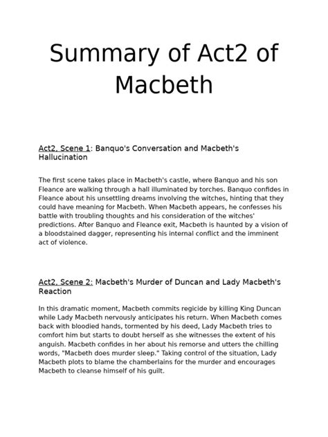 Macbeth Act 2 Summary Fatima Y9a Pdf