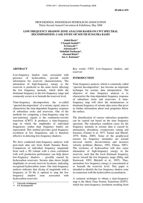 Pdf Low Frequency Shadow Zone Analysis Based On Cwt Spectral