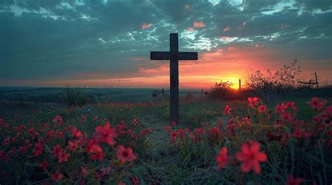 Premium Photo The Empty Cross Silhouetted Against Fiery Background