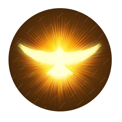 성령의 상징은 빛의 불꽃 광선과 삼위일체 상징의 후광을 가진 흰 비둘기입니다 프리미엄 벡터