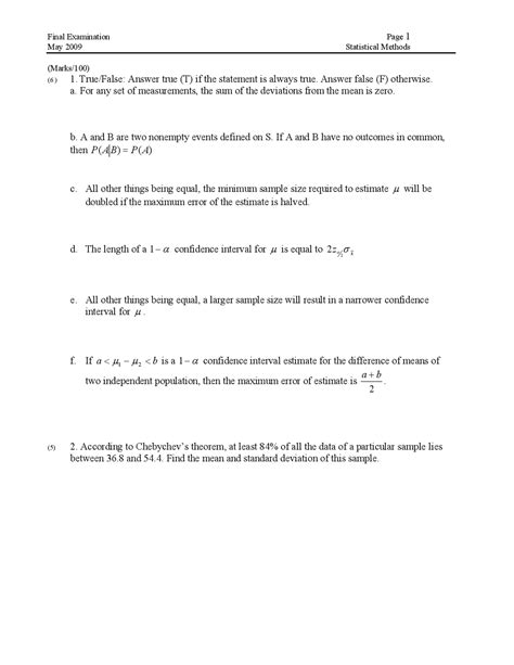 Minimum Statistical Methods Exam Docsity