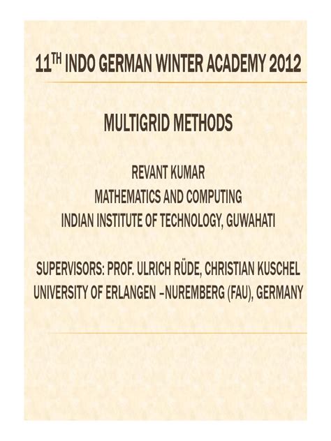 Multigrid Methods 11th Indo German Winter Academy 2012 Pdf