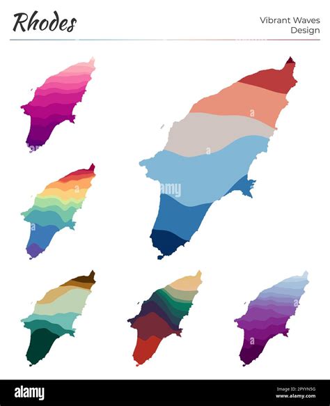 Set Of Vector Maps Of Rhodes Vibrant Waves Design Bright Map Of