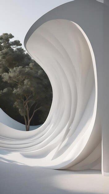 Premium Photo 3d Render White Waves Curved Shapes White Architecture Modern Minimal Design