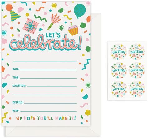 Rileys Co 50 Party Invitation Cards With Envelopes And Bonus