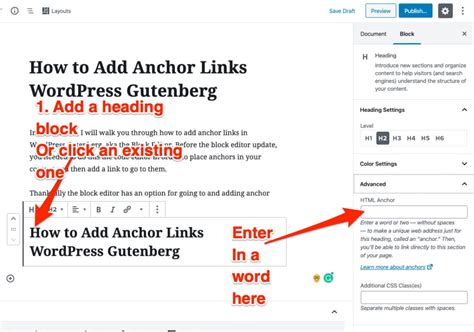 Add Anchor Text WordPress Gutenberg