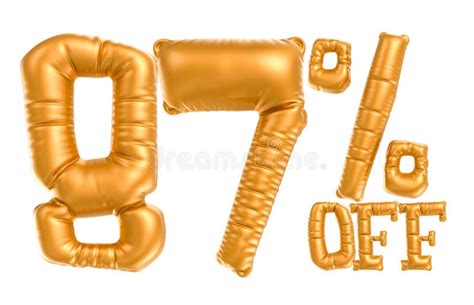 Balloon Number 87 Percent Gold 3D With White Background Stock