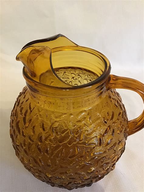 Anchor Hocking Milano Lido Honey Gold Vintage Crinkled Ball Pitcher Etsy