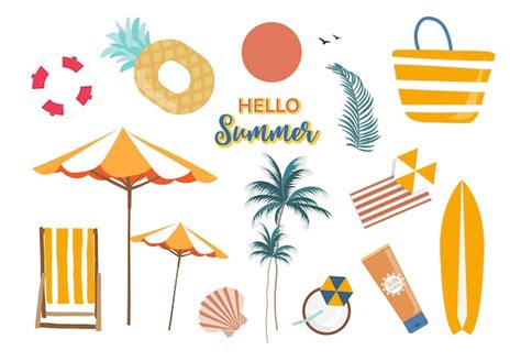 Premium Vector Summer Object With Beachseatreesunchair For Postcard
