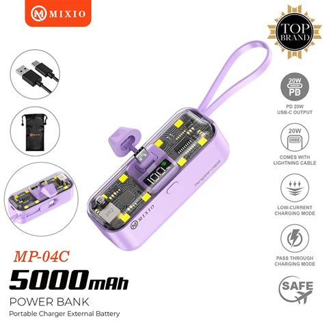 Jual Mixio Mp 04 Powerbank 5000mah Portable Mini Transparan Lightning
