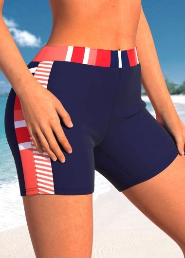 High Waisted Geometric Print Navy Swim Shorts Usd 1498