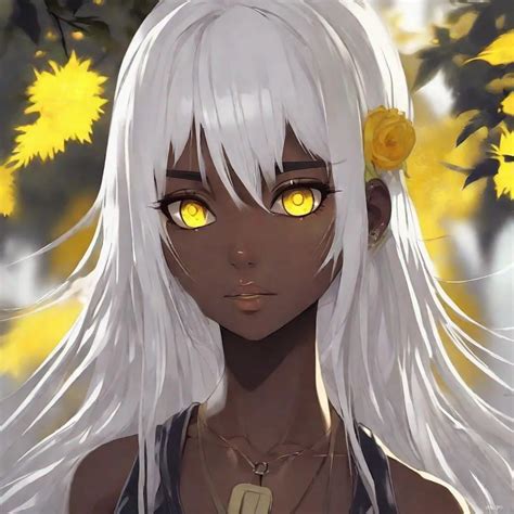 Anime Girl Yellow Eyes Dark Skin White Hair