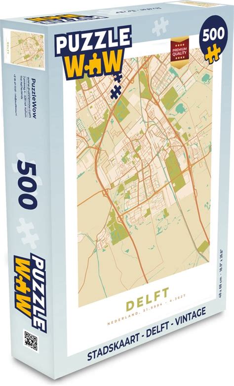 Puzzel Stadskaart Delft Vintage Legpuzzel Puzzel 500 Stukjes