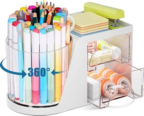 Desk Organizer Office Desk Storage Box With 2 Drawers 360° Rotating
