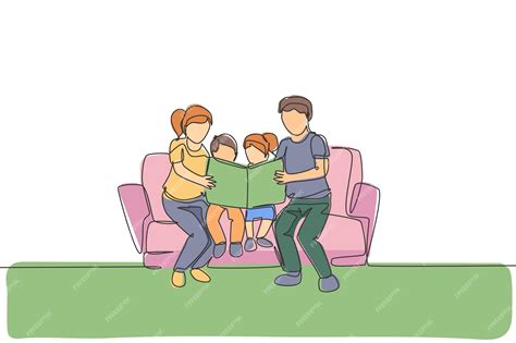 Premium Vector One Single Line Drawing Father And Mother Siting On