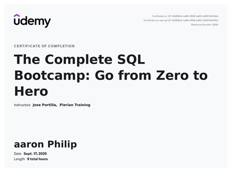 Udemy Course Completion Certificate Aaron Philip