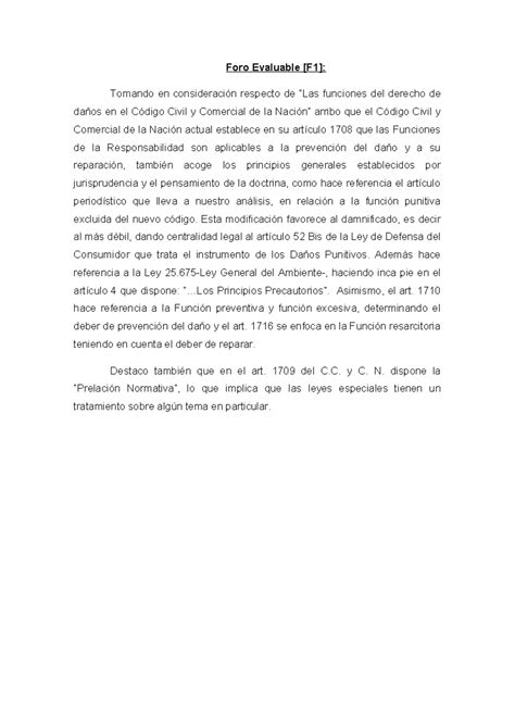 Foro Evaluable 1 de Derecho DE Daños Foro Evaluable F1 Tomando en
