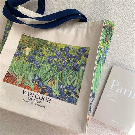Van Gogh Irises 1889 Renkli Saplı Tote Bag Kanvas Çanta Sadece Bir