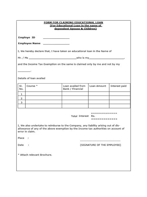 Education Loan Declaration Form Pdf