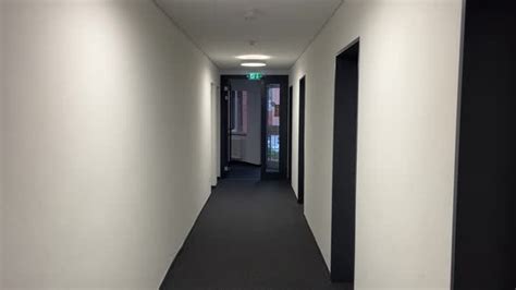 Hallway With Dark Gray Door Frames And White Light Walls Buildings