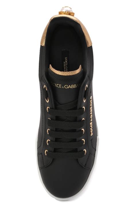 Женские черные кожаные кеды portofino DOLCE & GABBANA купить в интернет ...