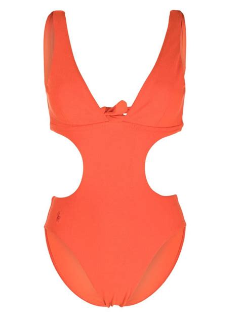 Buy Ralph Lauren One Piece Swimsuit With Embroidered Logo Orange At