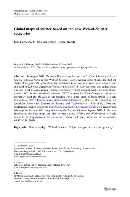 Pdf Global Maps Of Science Based On The New Web Of Science Categories