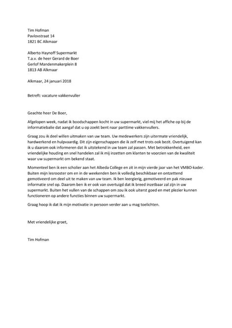 Sollicitatiebrief Vakkenvuller Sollicitatiebijbel Nl