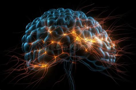 Digital Glowing Human Brain With Electrical Nerve Impulses Ai Generated Stock Illustration