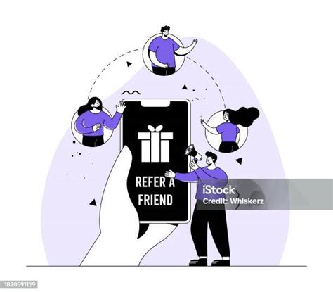 친구의 연락처와 함께 전화를 들고 있는 손 친구 로열티 프로그램 평면 일러스트레이션 추천 프로모션 방법 제휴 파트너십 및 수익