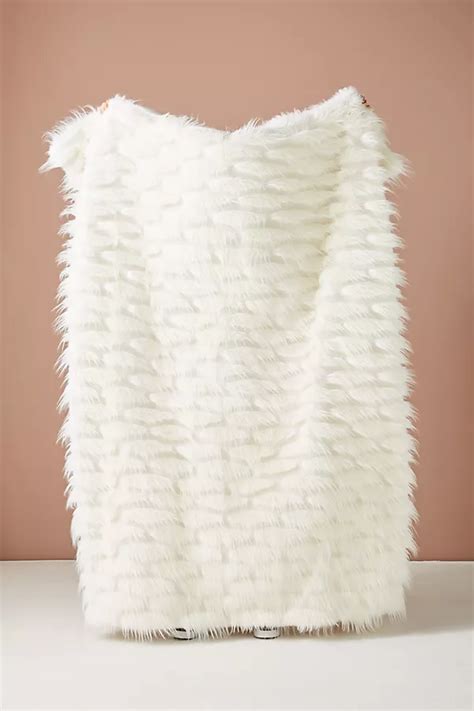 Feathered Faux Fur Throw Blanket Anthropologie