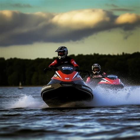 Duas Pessoas Em Um Jet Ski Na água Foto Premium
