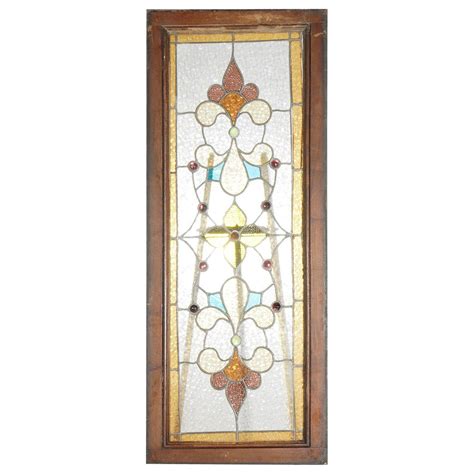 Antique Reclaimed Arts And Crafts Leaded Stained Slag Glass Window