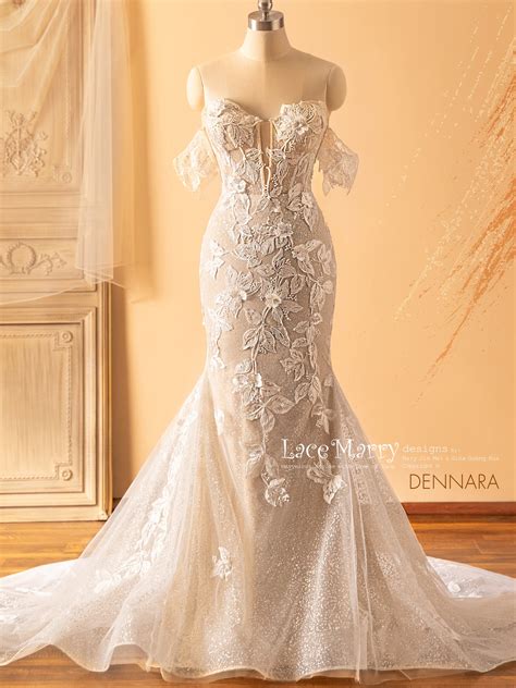 Dennara Floral Wedding Dress With Sparkling Glitter Tulle Lacemarry