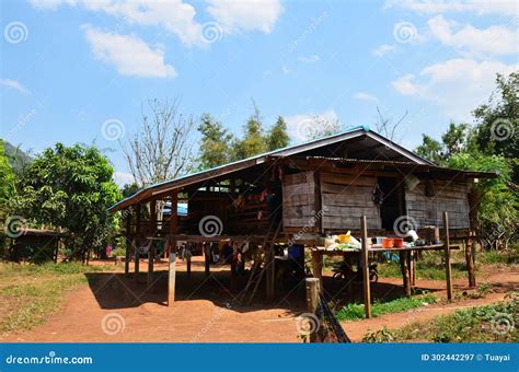 Exterior Ancient Wooden House Or Antique Old Wood Home In Ban Taphoen