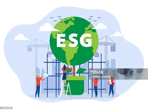 비즈니스 Esg 또는 생태 문제 개념 비즈니스는 에너지 원을 투자합니다 행성의 자원 보존 만화 현대 플랫 벡터 일러스트 레이 션