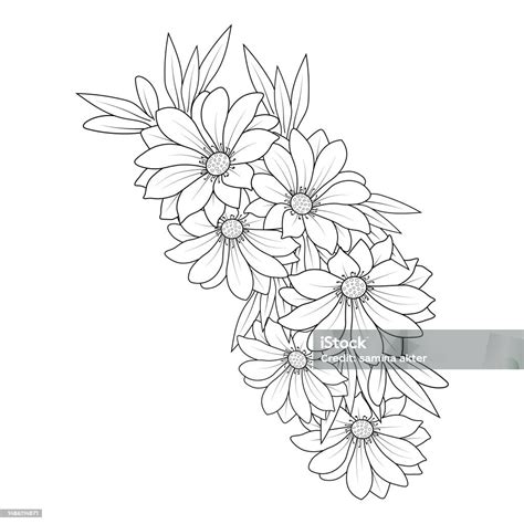 아름 다운 흑백 흑백 꽃다발 데이지는 흰색에 격리 되어 있습니다 결혼식 생일 발렌타인 데이 어머니의 날 및 기타 휴일을 위한 손으로 그린 디자인 인사말 카드 및 초대장