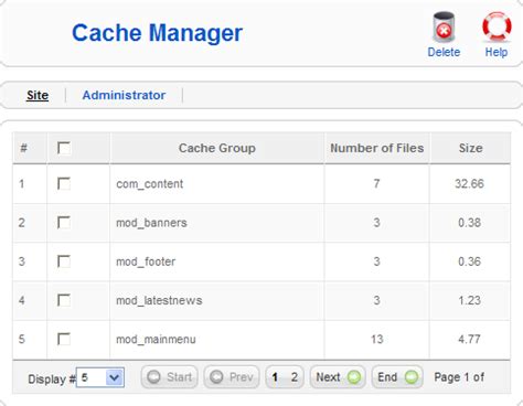 Help15 Screen Cache 15 Joomla Documentation