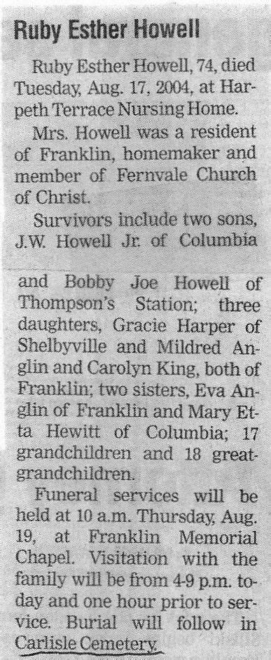 Ruby Esther Howell 1930 2004 Find A Grave Memorial
