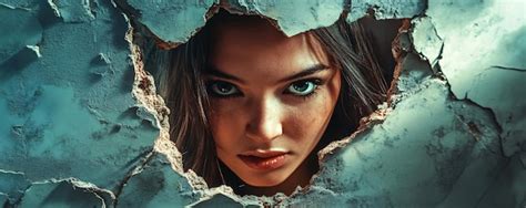Mysterious Woman Peeking Through Hole In The Wall Premium Ai