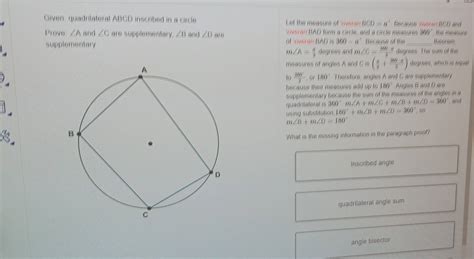 Solved Given Quadrilateral Abcd Inscribed In A Circle Let The Measure Of Overare Bcd A 2