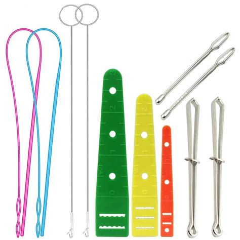 Drawstring Threader Tool Set Long Drawstring Threader Sewing Loop Turner Hook Metal Tweezers For