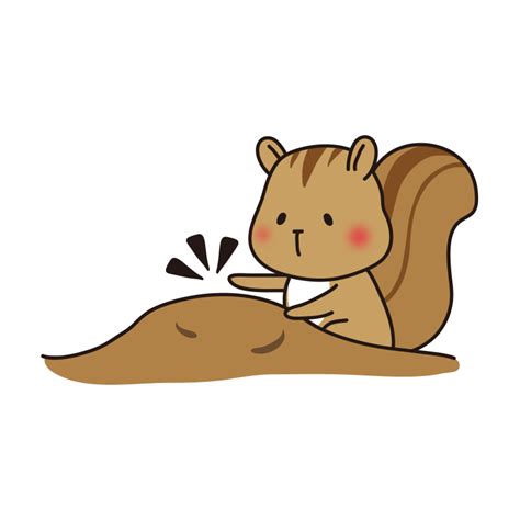 どんぐりを埋めてポンポンするリスの無料フリーイラスト かわいい手描きの無料素材「てがきっず」保育園・小学校・介護施設にぴったりのフリー