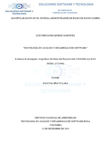 Script Bases De Datos Del Proyecto Ga6 220501096 Aa2 Ev03 Pdf Bases