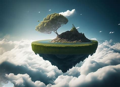 Premium Photo Fantasy Floating Island With Natural Grass Field On The Rock Surreal Float
