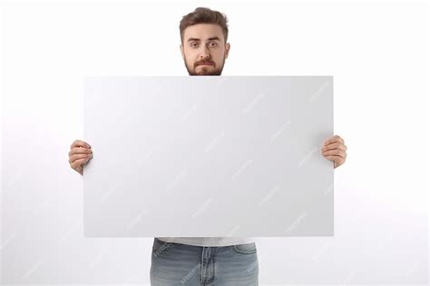 Premium Ai Image Photo Man Holding Up Blank White Sign Board With