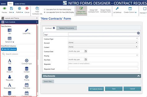 Nitro™ Forms Left Side Pane Form Controls