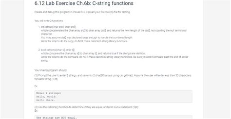Solved C 612 Lab Exercise Ch6b C String Functions