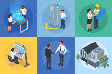 Premium Vector Architect Construction Engineer Isometric Set Of