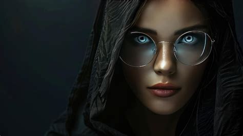 Mysterious Woman With A Black Hoodie And Cyber Glasses Serious Looking